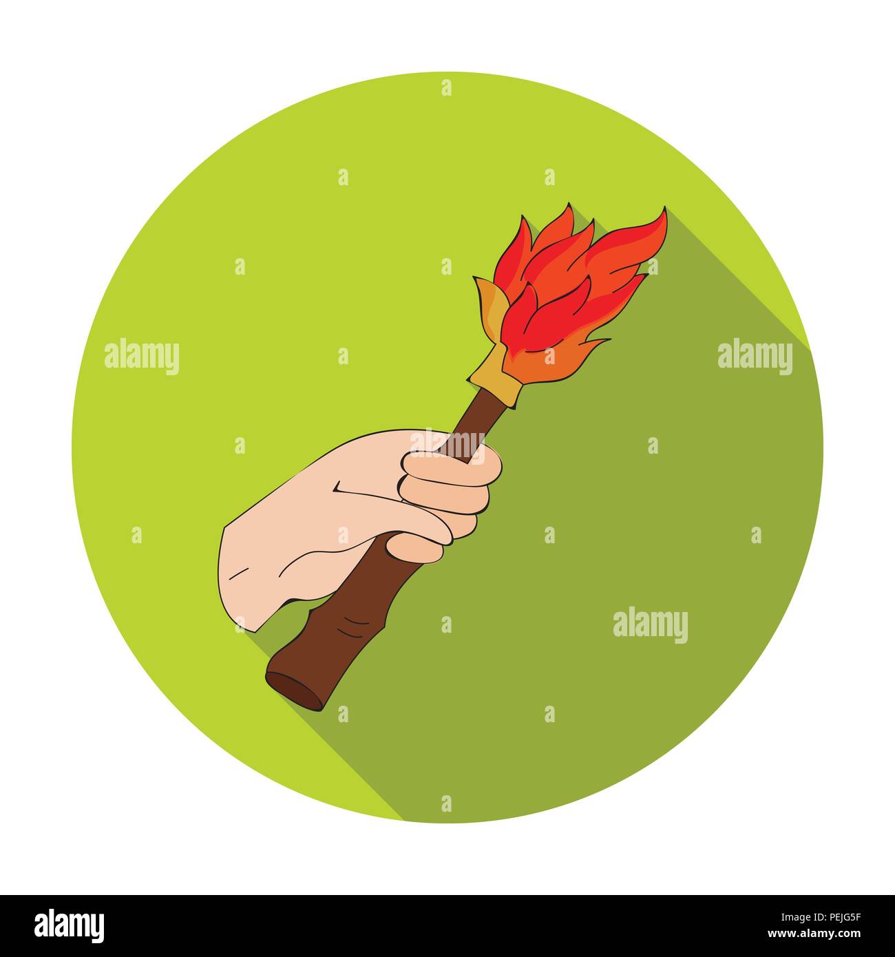 Burning torch in the hand icon in flat style isolated on white ...
