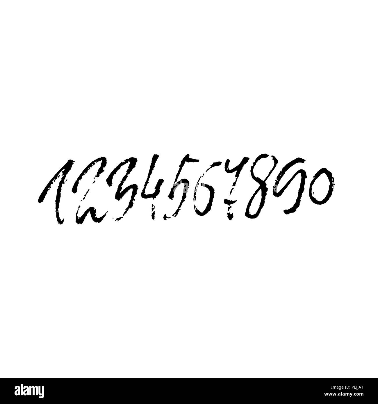 Set of calligraphic ink numbers. Textured dry brush lettering. Vector ...
