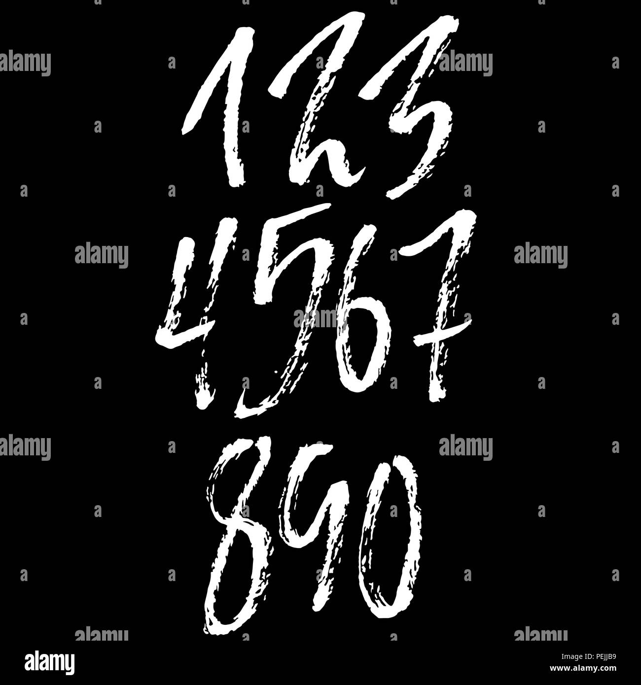Set of calligraphic ink numbers. Textured dry brush lettering. Vector ...