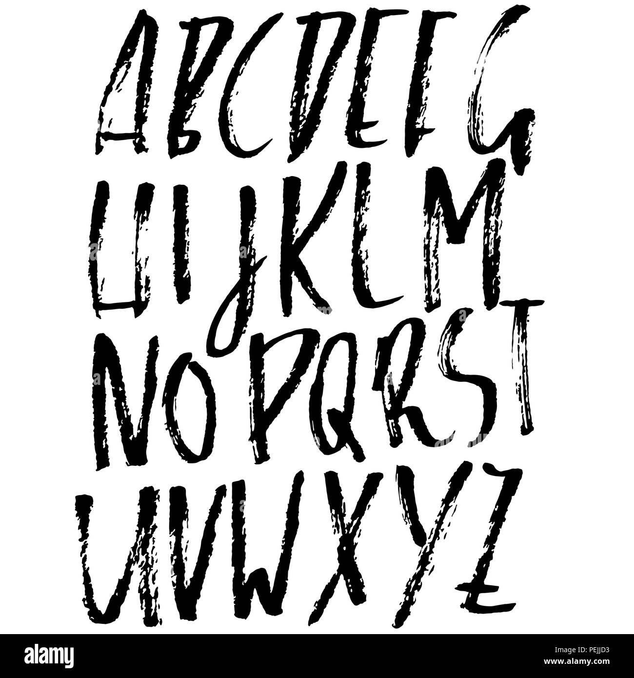 Hand drawn modern dry brush lettering. Grunge style alphabet ...