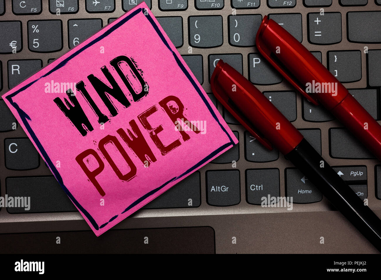 Writing note showing Wind Power. Business photo showcasing use of air ...