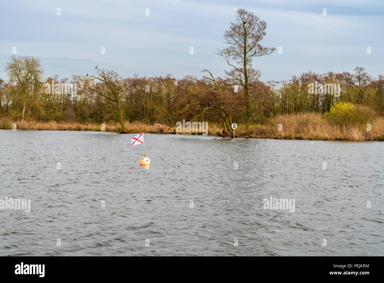 Looking from the Wroxham Broad towards the shore near Wroxham, The ...