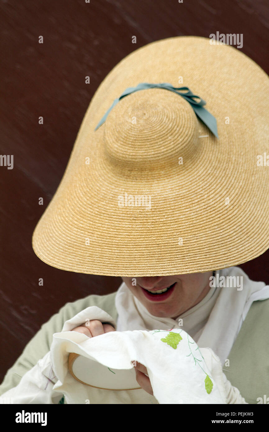 Woman reenactor in Colonial Williamsburg, Virginia. Embroidery Stock ...