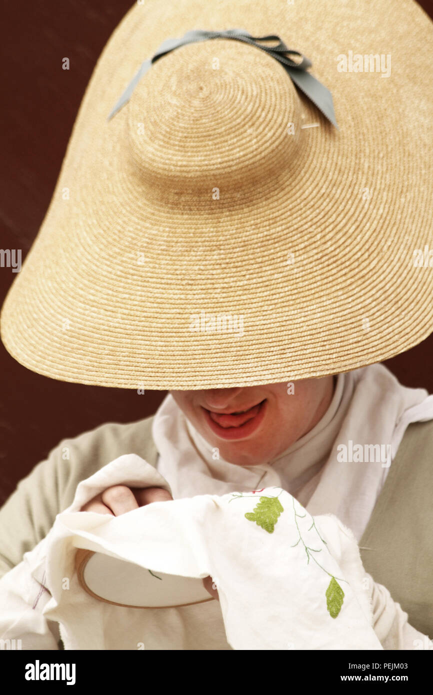 Woman reenactor in Colonial Williamsburg, Virginia. Embroidery Stock ...