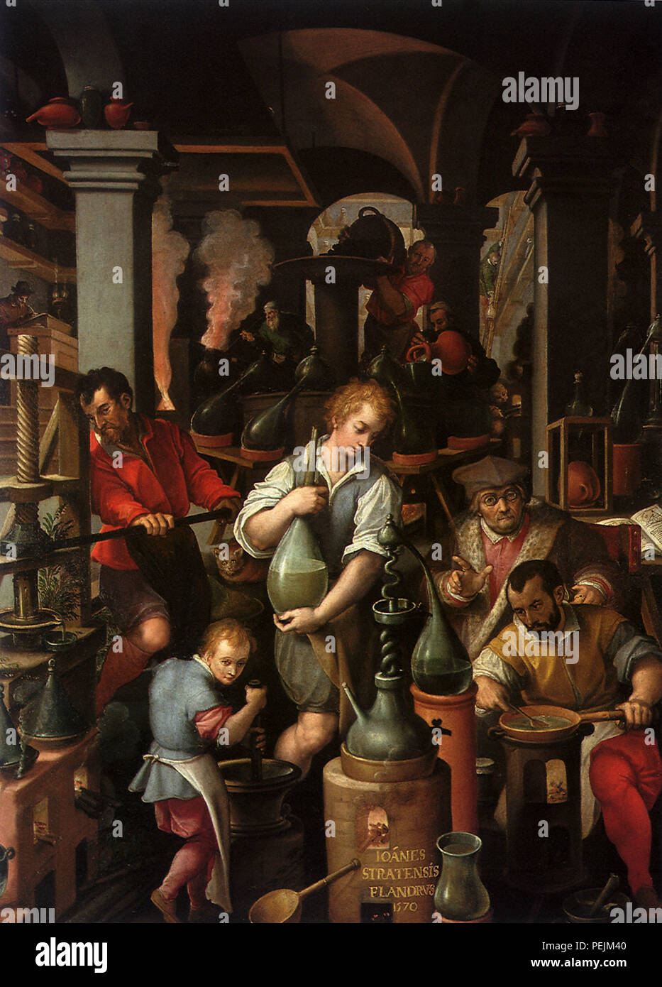 Alchemist's Studio 1571, Straet, Jan van der Stock Photo - Alamy