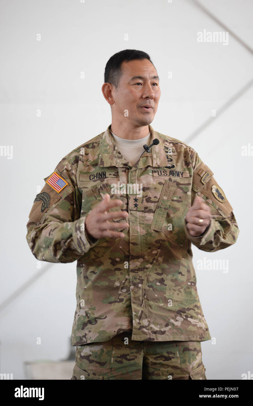 U.S. Army Maj. Gen. K.K. Chinn, Army South commander, speaks to a group ...