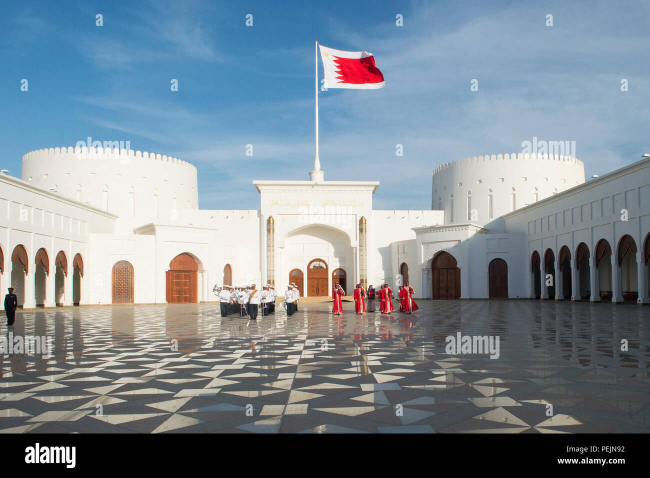 Bahrain military band prepares to perform at the King's palace in ...