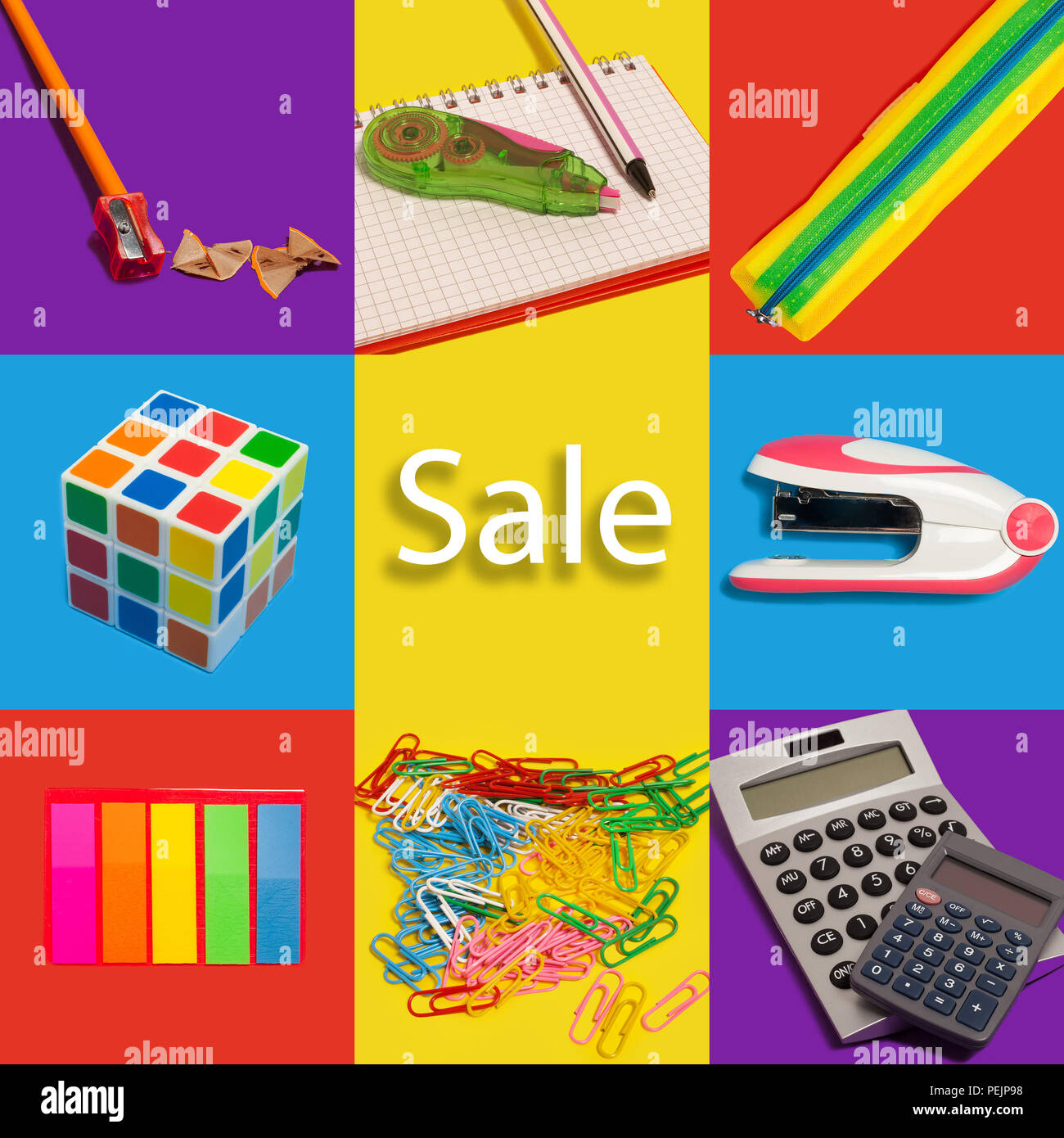 office supplies on colorful background Stock Photo - Alamy