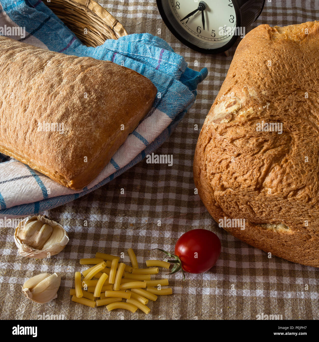 Home bread on tablecloth Stock Photo - Alamy