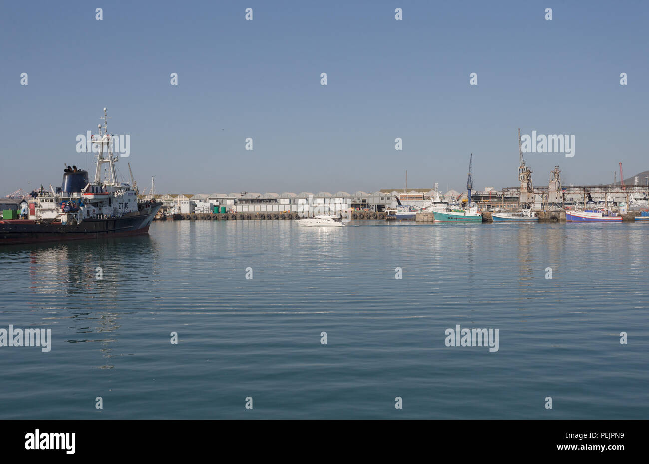 scenic view of the working harbour or harbor port of Cape Town South ...
