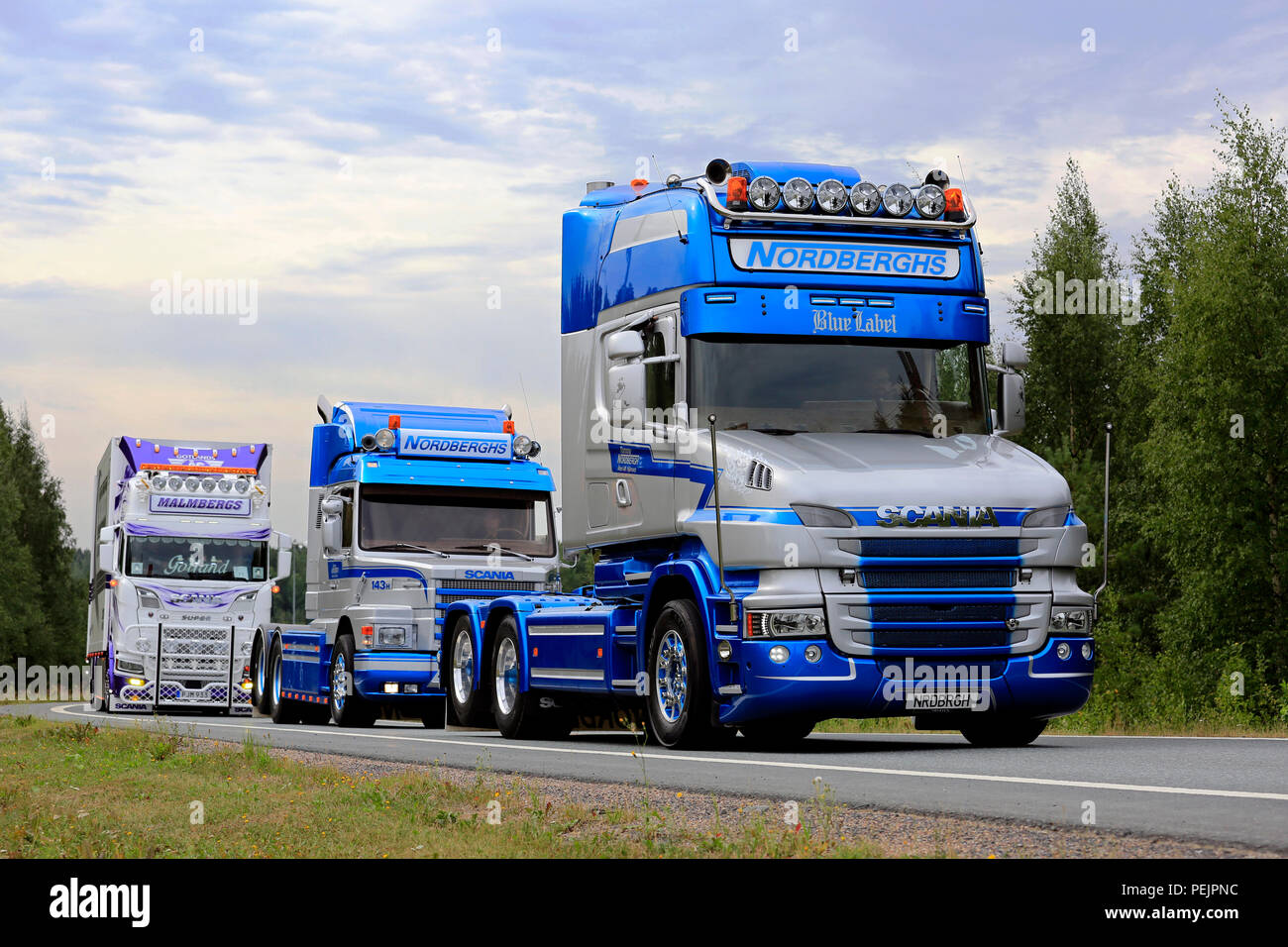 LEMPAALA, FINLAND - AUGUST 9, 2018: Two Scania T cab trucks of Tommy ...