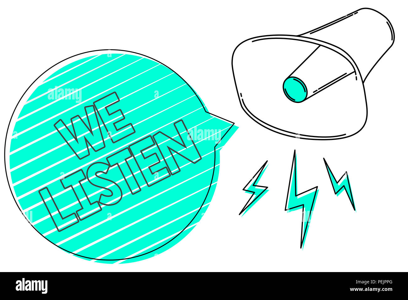 Handwriting text We Listen. Concept meaning Group of people that is ...