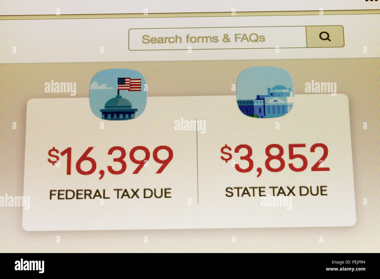 On-line income tax filing due amounts on screen (taxes due) - USA Stock ...