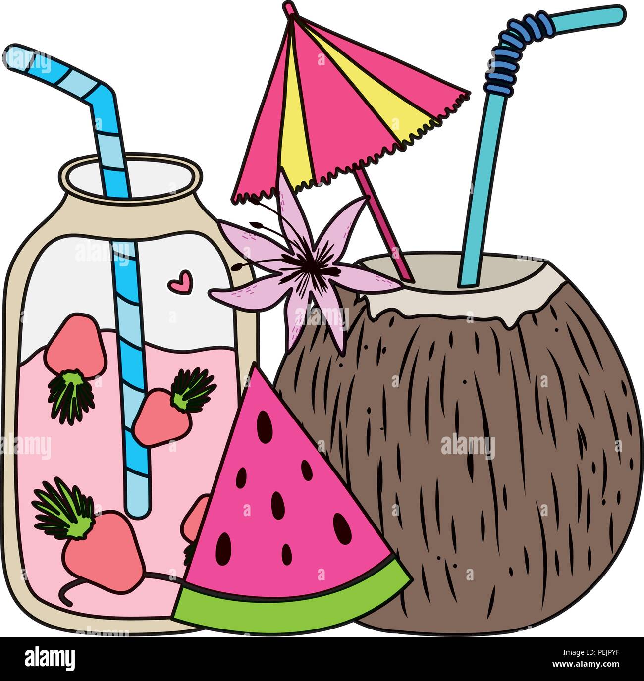color tropical smoothie beverages and exotic fruits Stock Vector Image ...