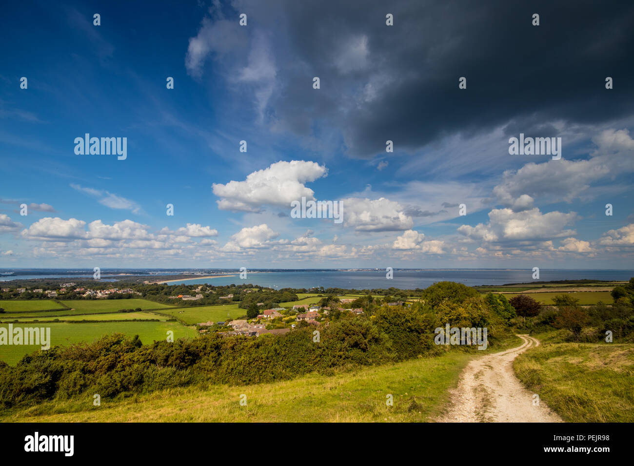 View towards Studland Bay from Ballard Down near Swanage, Dorset, UK ...
