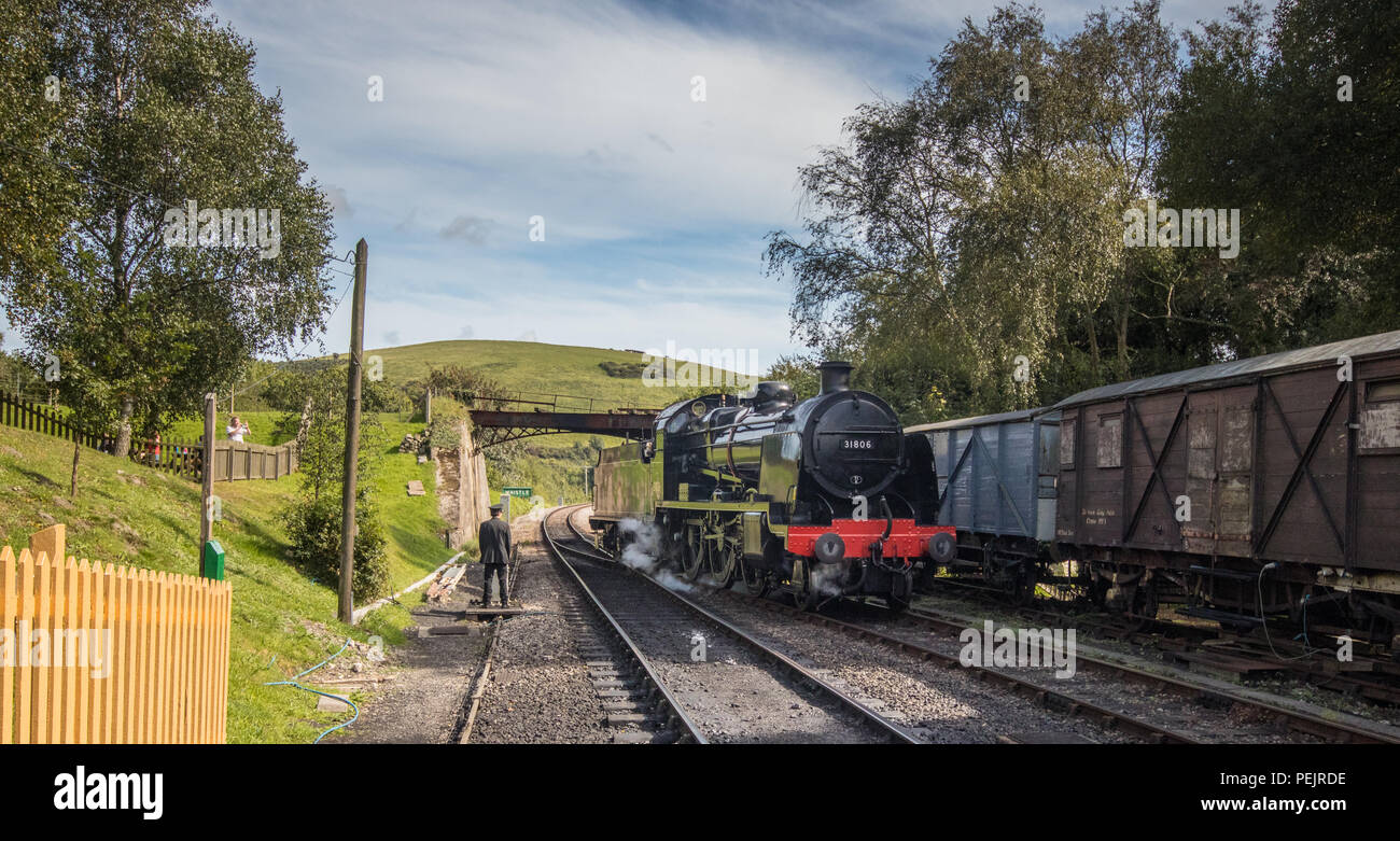 Corfe Castle train station, Swanage Railway, near Wareham, Dorset, UK ...