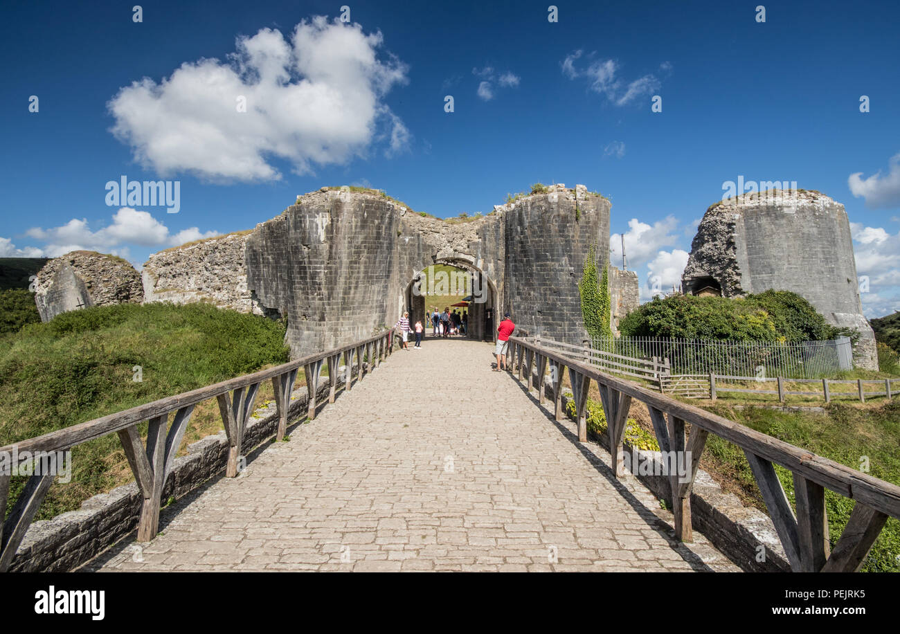 Main entrance bridge to Corfe Castle near Wareham, Dorset, UK Stock ...