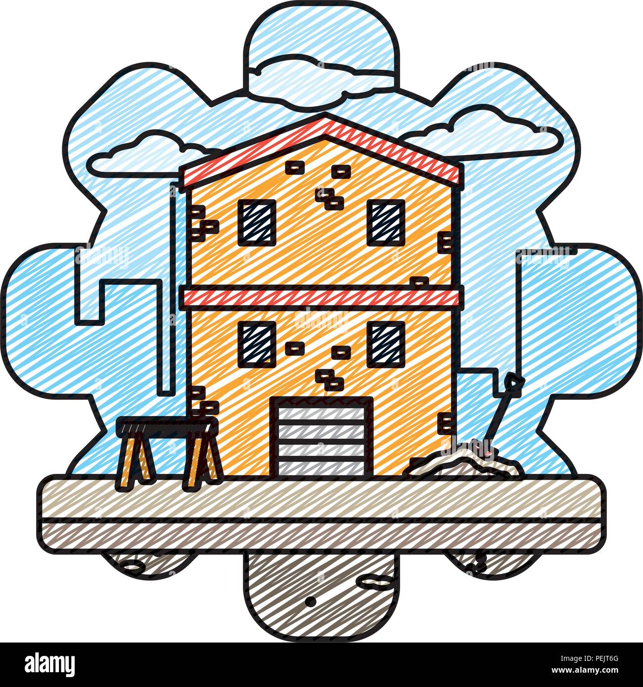 doodle building construction with cement and shovel equipment Stock ...