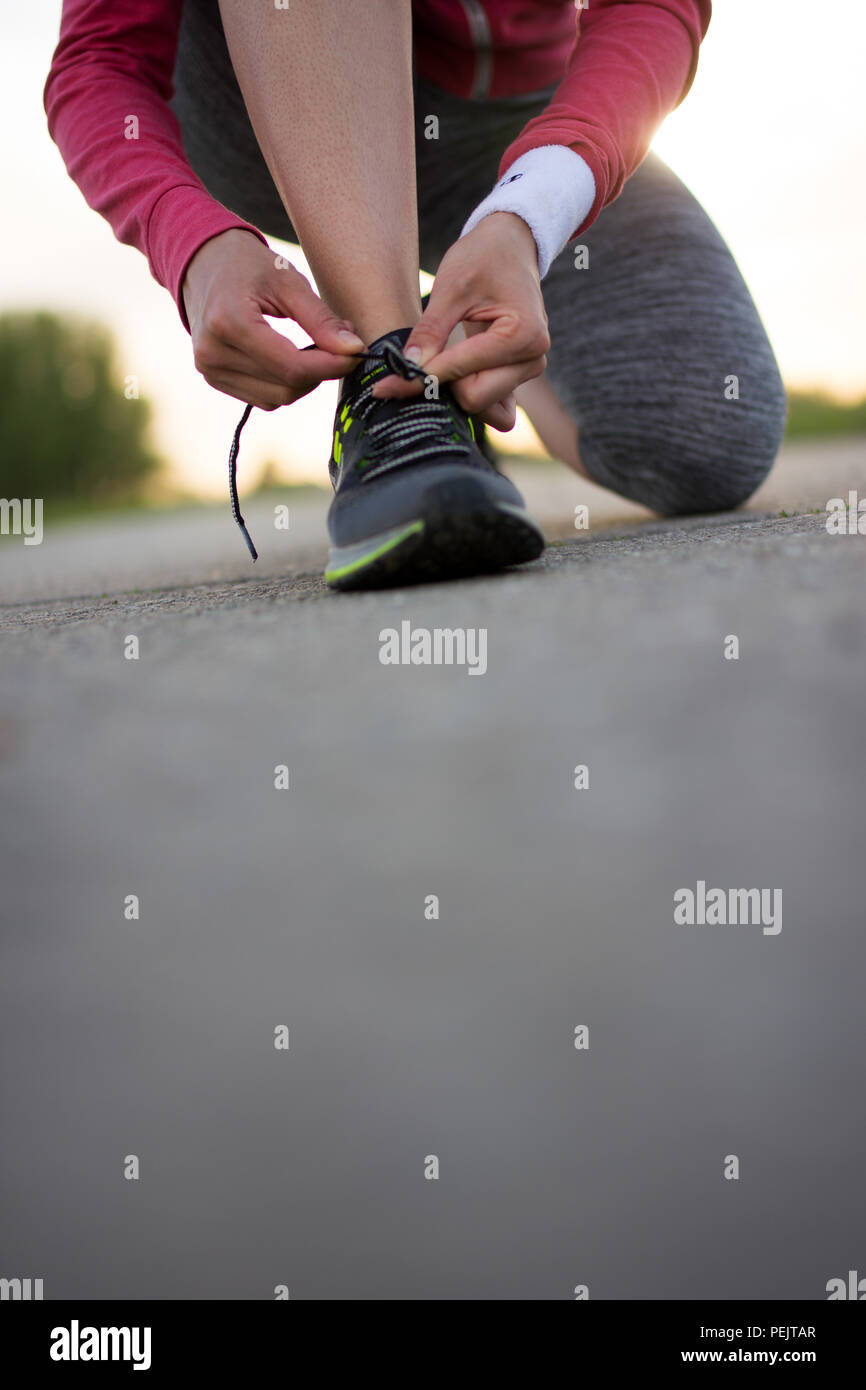 Getting ready exercise shoes hi-res stock photography and images - Alamy