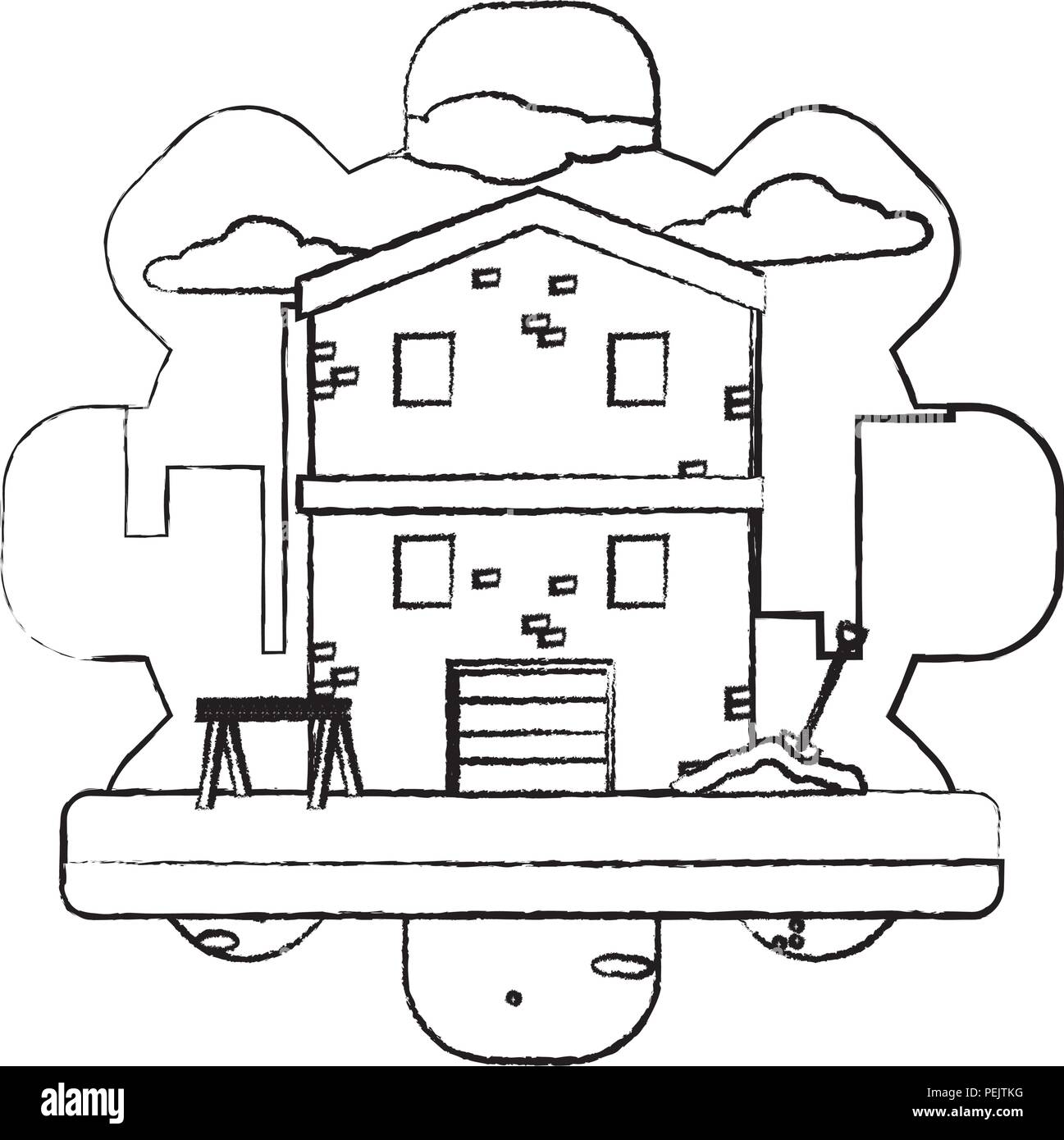 grunge building construction with cement and shovel equipment Stock ...