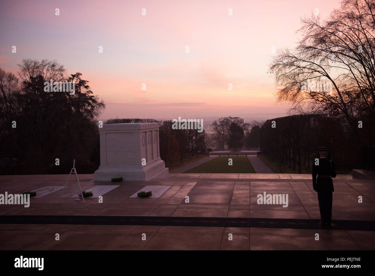 A Tomb Sentinel, 3rd U.S. Infantry Regiment (The Old Guard), guards the ...