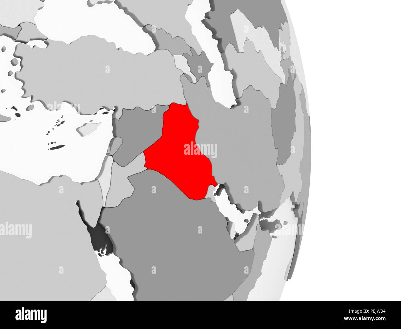 Iraq highlighted in red on grey political globe with transparent oceans ...