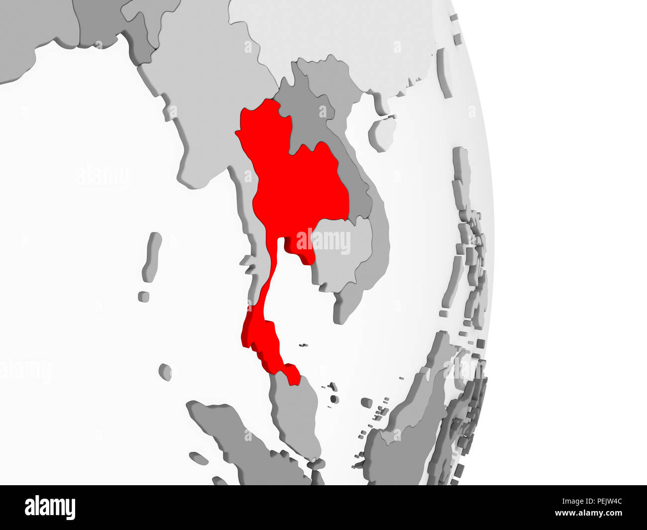 Thailand highlighted in red on grey political globe with transparent ...
