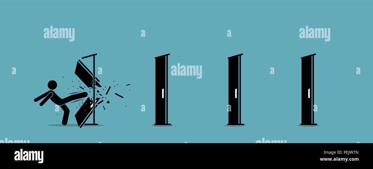 Vector illustration depicts eliminating barrier of entries, roadblocks ...