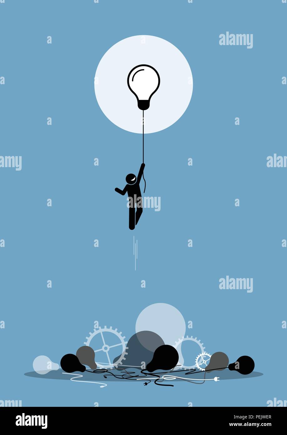 Vector artwork depicts the concept of novelty, breakthrough, and ...