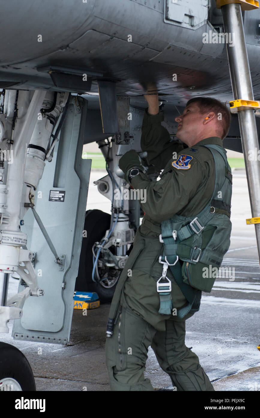 U.S. Air Force Col. Derek Oaks, 23rd Fighter Group commander, performs ...