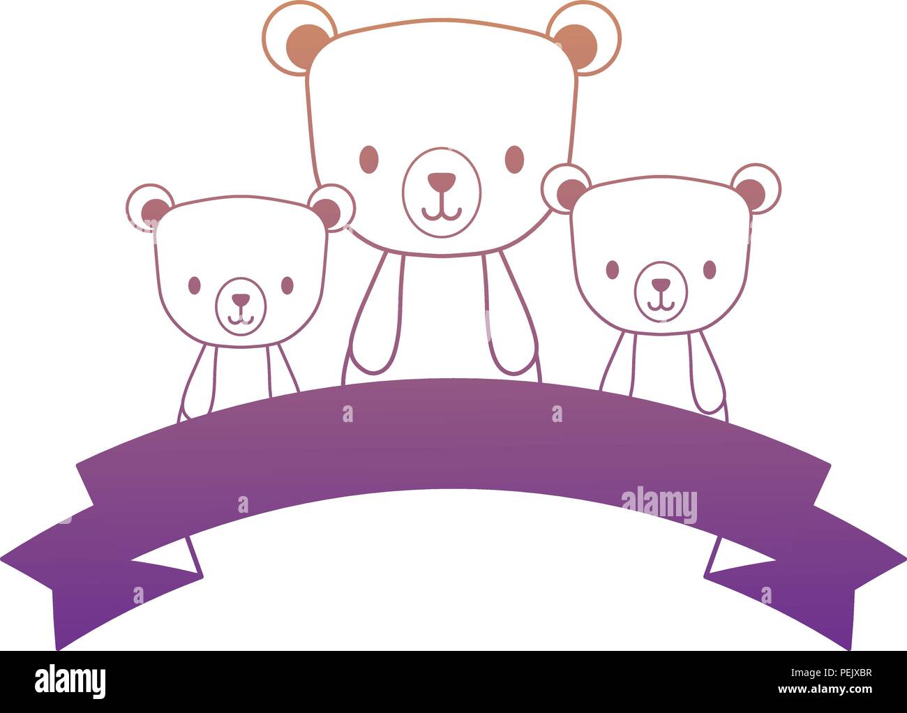 cute bears and decorative ribbon over white background, vector ...