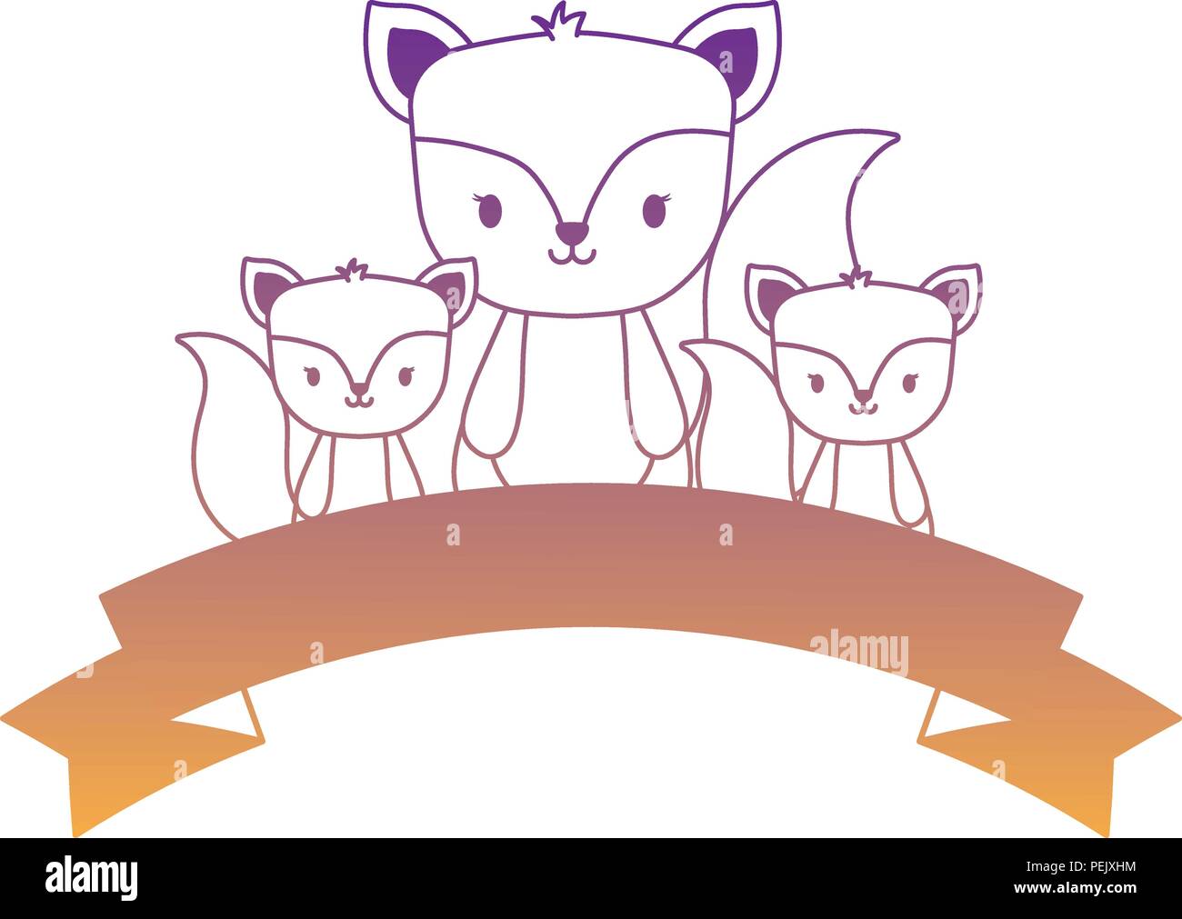 decorative ribbon and cute squirrels over white background, vector ...