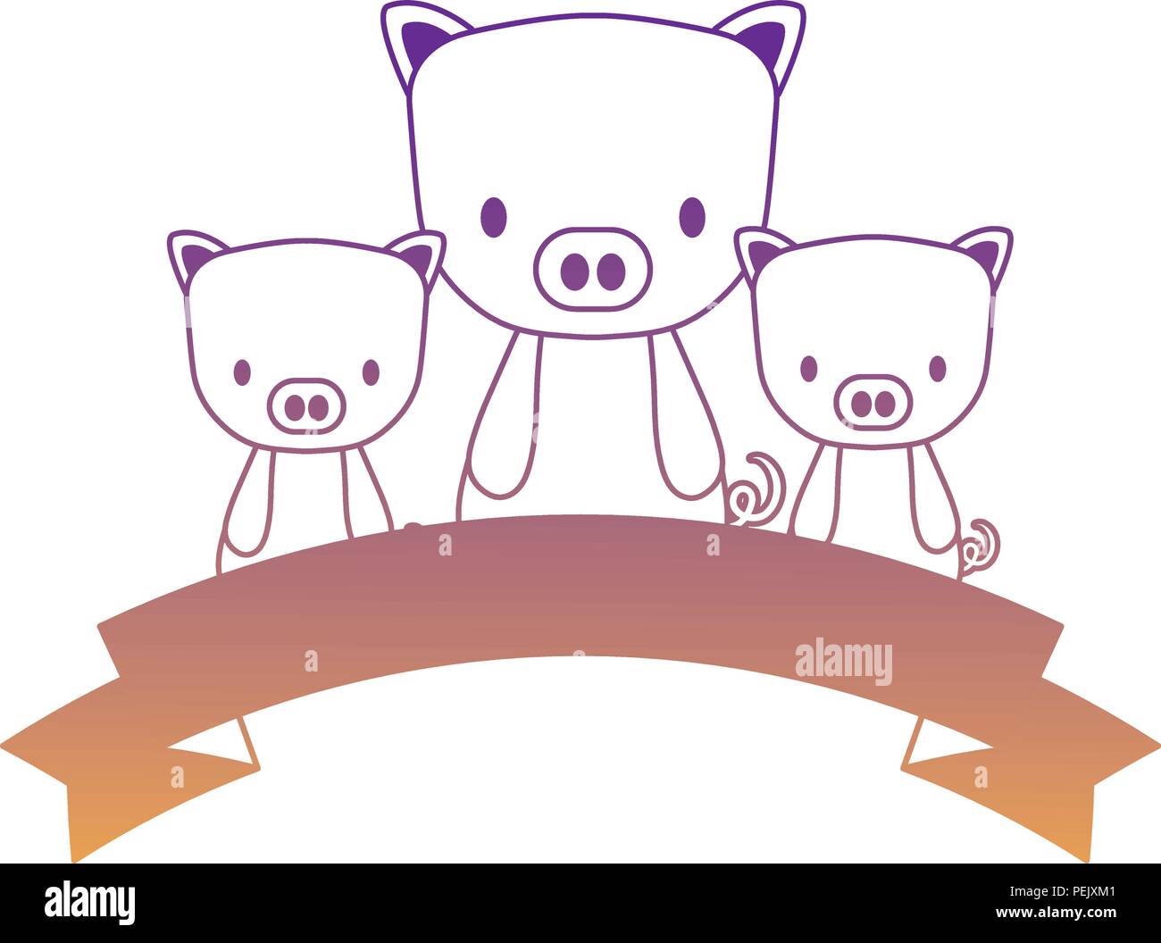 decorative ribbon and cute pigs over white background, vector ...
