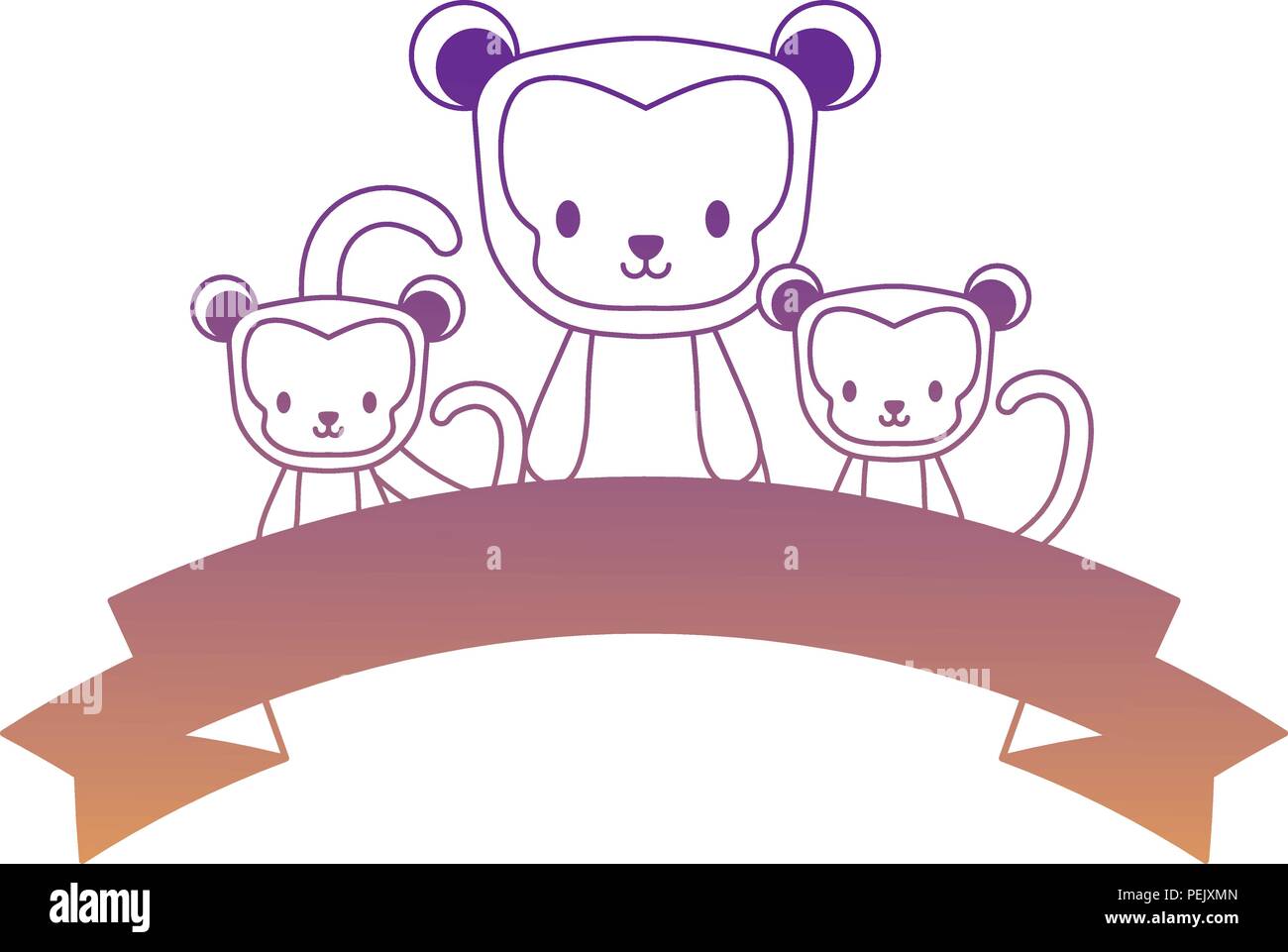 cute monkeys and decorative ribbon over white background, vector ...