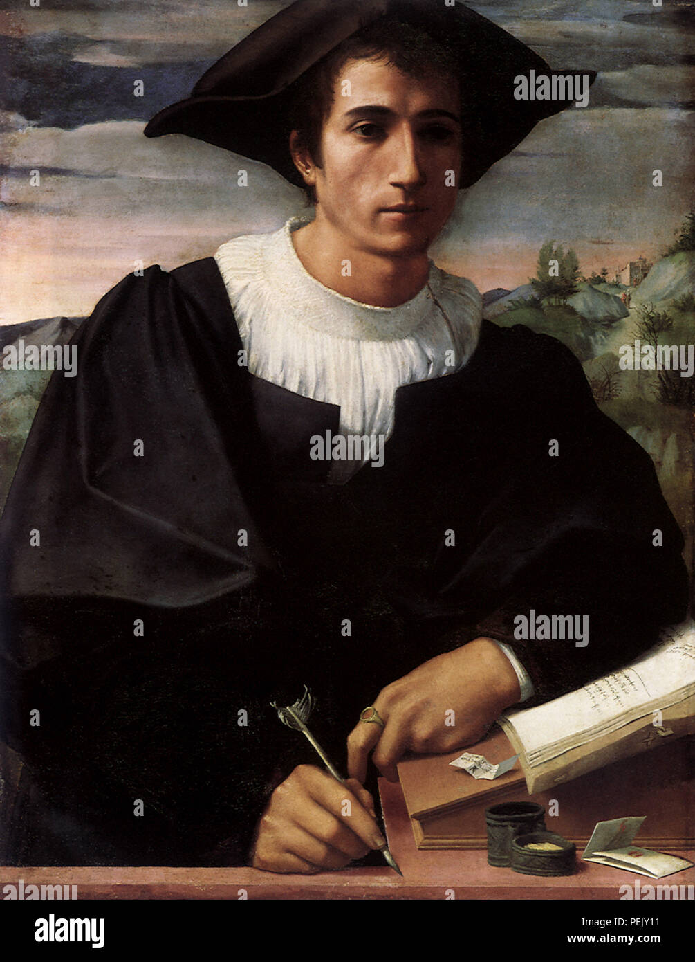 Young Man Writing, Franciabigio, Francesco Stock Photo - Alamy