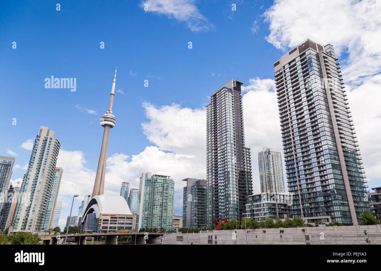 TORONTO, ON, CANADA - JUL 09, 2016: A view of the CN Tower and ...