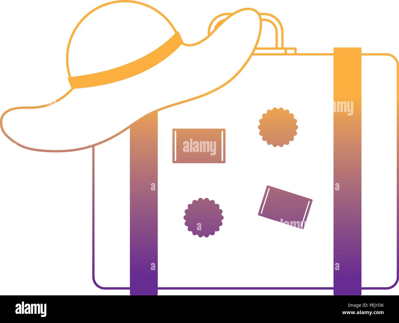 travel suitcase and beach hat over white background, vector ...