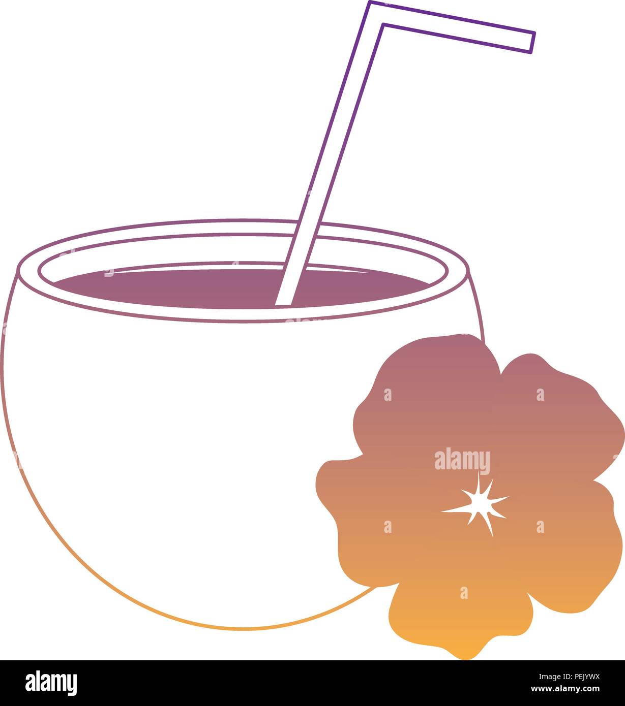 coconut cocktail and tropical flower over white background, vector ...