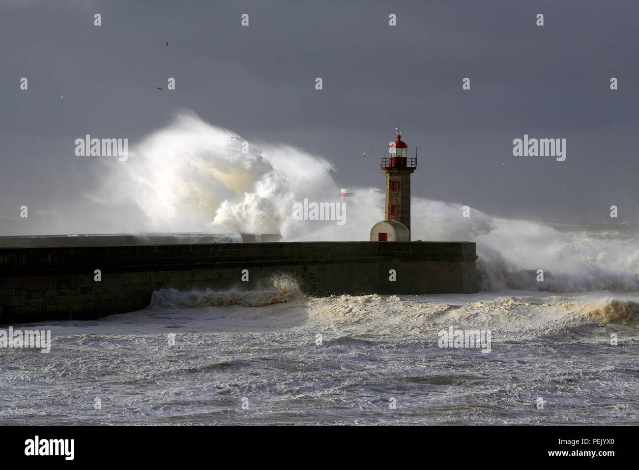 Entry of Douro River harbor during a big storm Stock Photo - Alamy