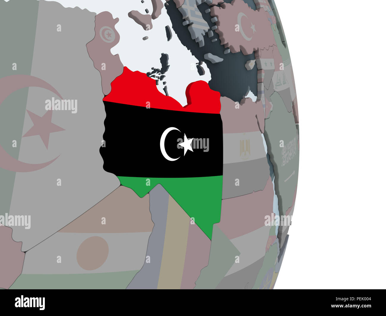 Libya on political globe with embedded flag. 3D illustration Stock ...