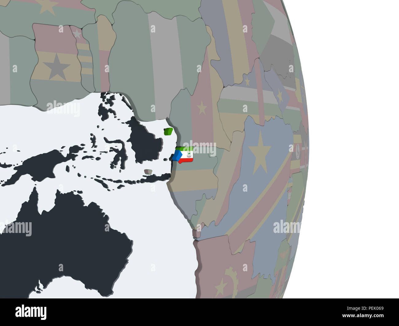 Equatorial Guinea on political globe with embedded flag. 3D ...