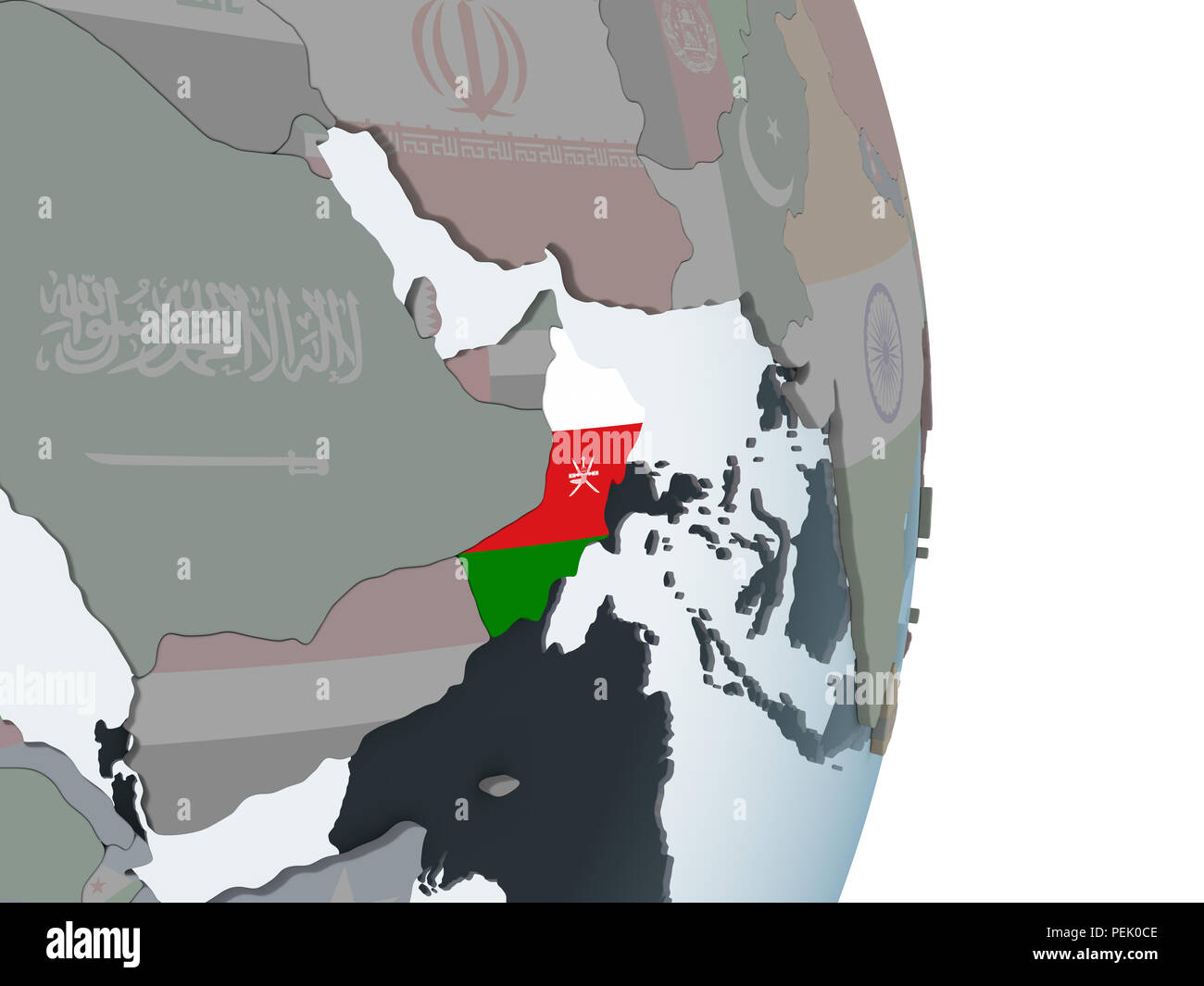 Oman on political globe with embedded flag. 3D illustration Stock Photo ...