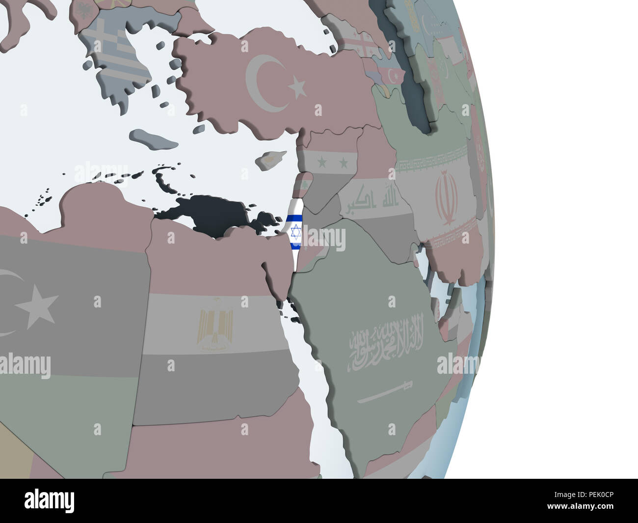 Israel on political globe with embedded flag. 3D illustration Stock ...