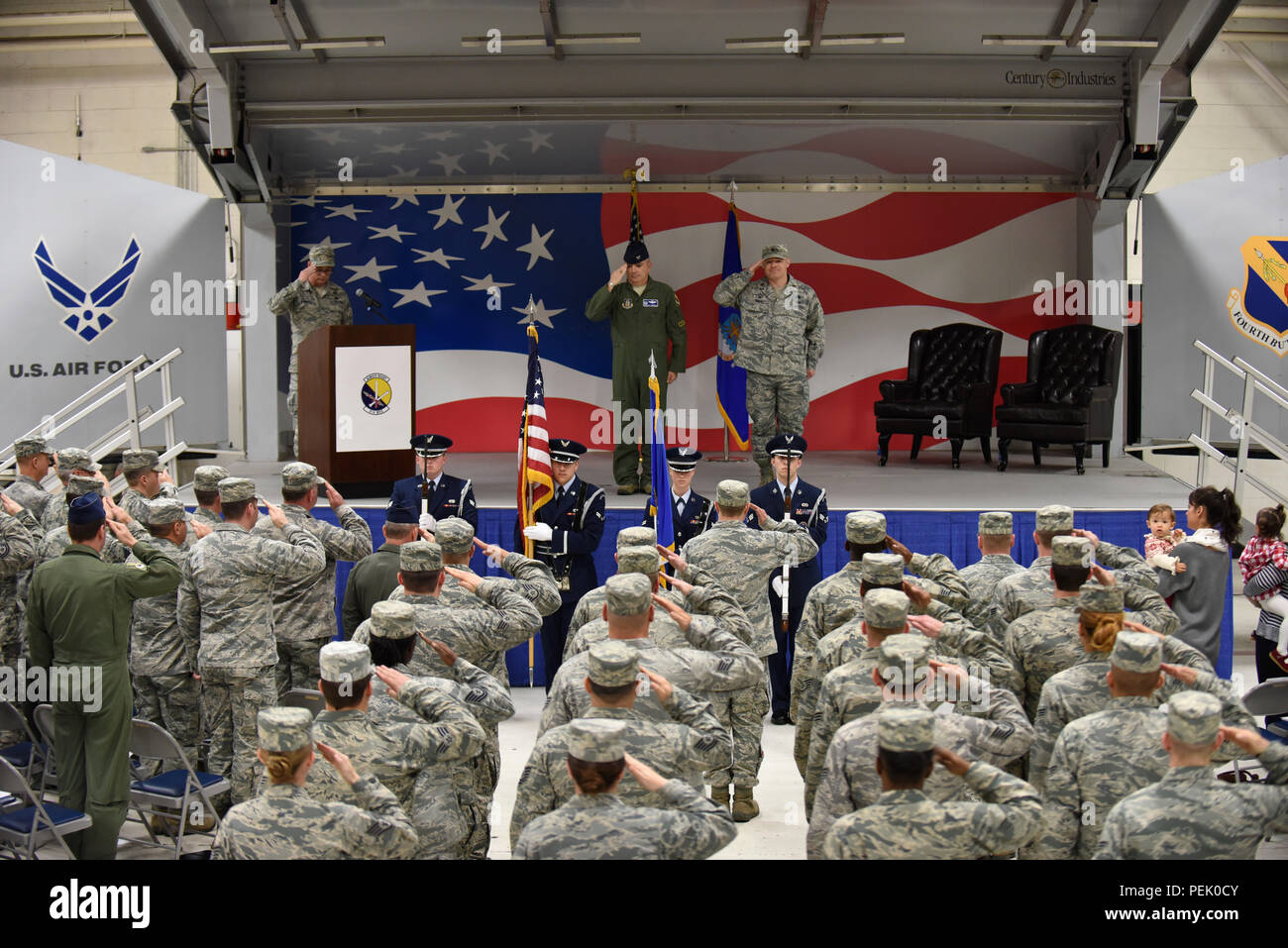 Members of the 4th Fighter Wing and 414th Fighter Group salute during ...