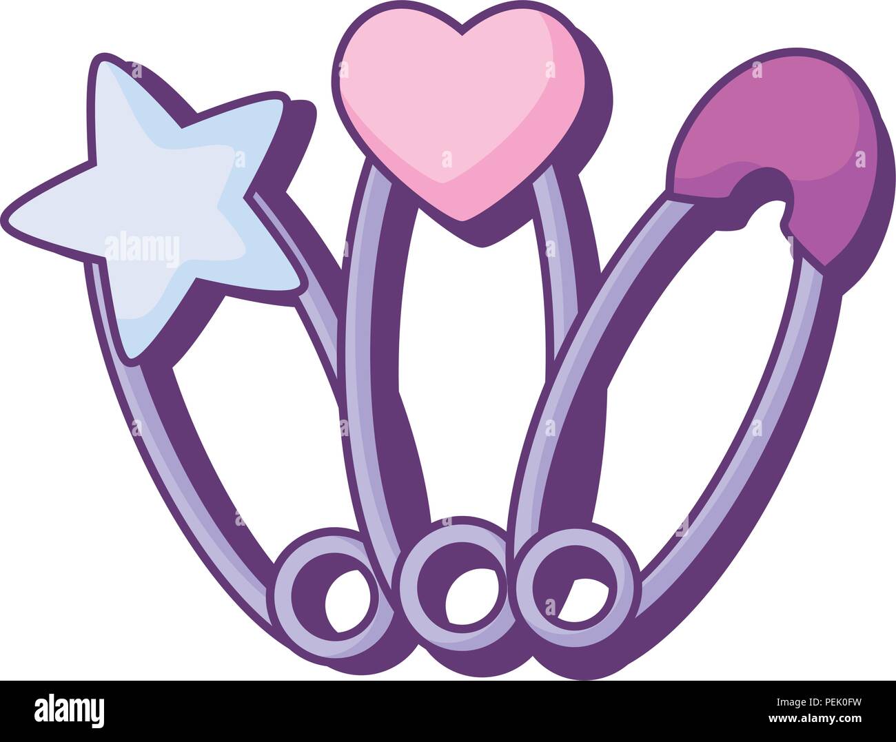 baby pins with heart and star shape over white background, vector ...
