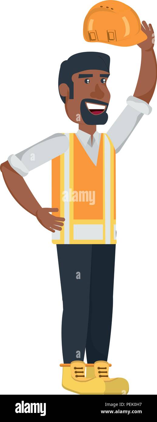 cartoon construction worker with safety vest and helmet over white ...