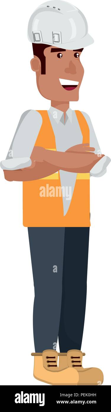 Construction Man With Safety Helmet And Vest Over White Background