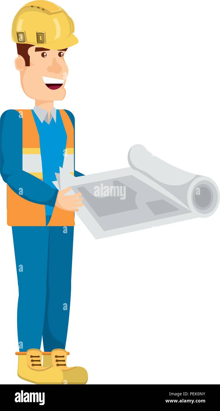 engineer holding a plan over white background, vector illustration ...