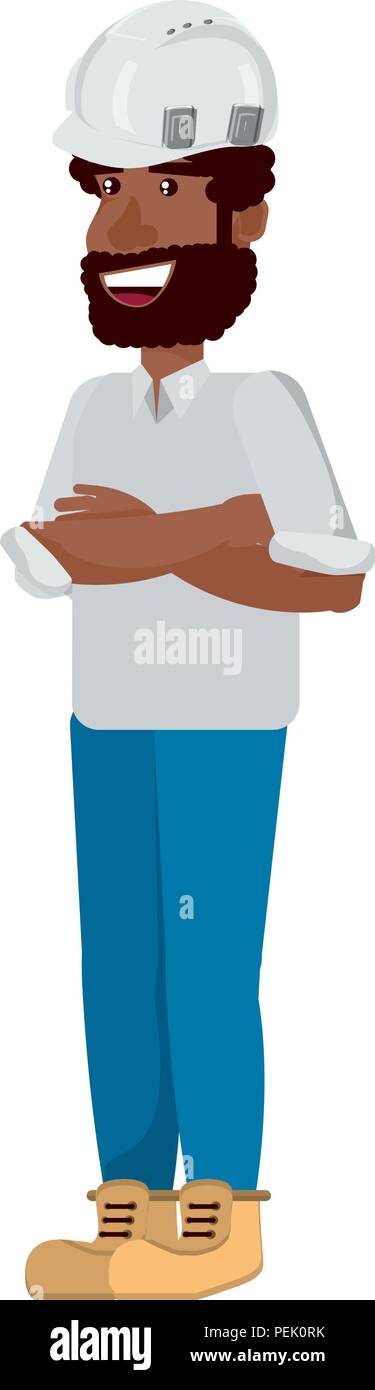 cartoon engineer with safety helmet over white background, vector ...