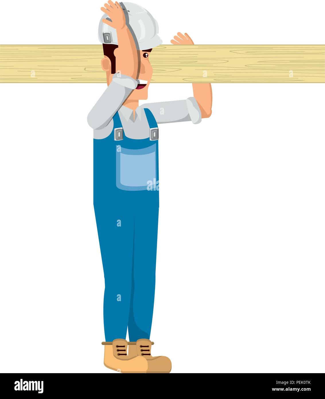 cartoon construction worker holding a wood board over white background ...